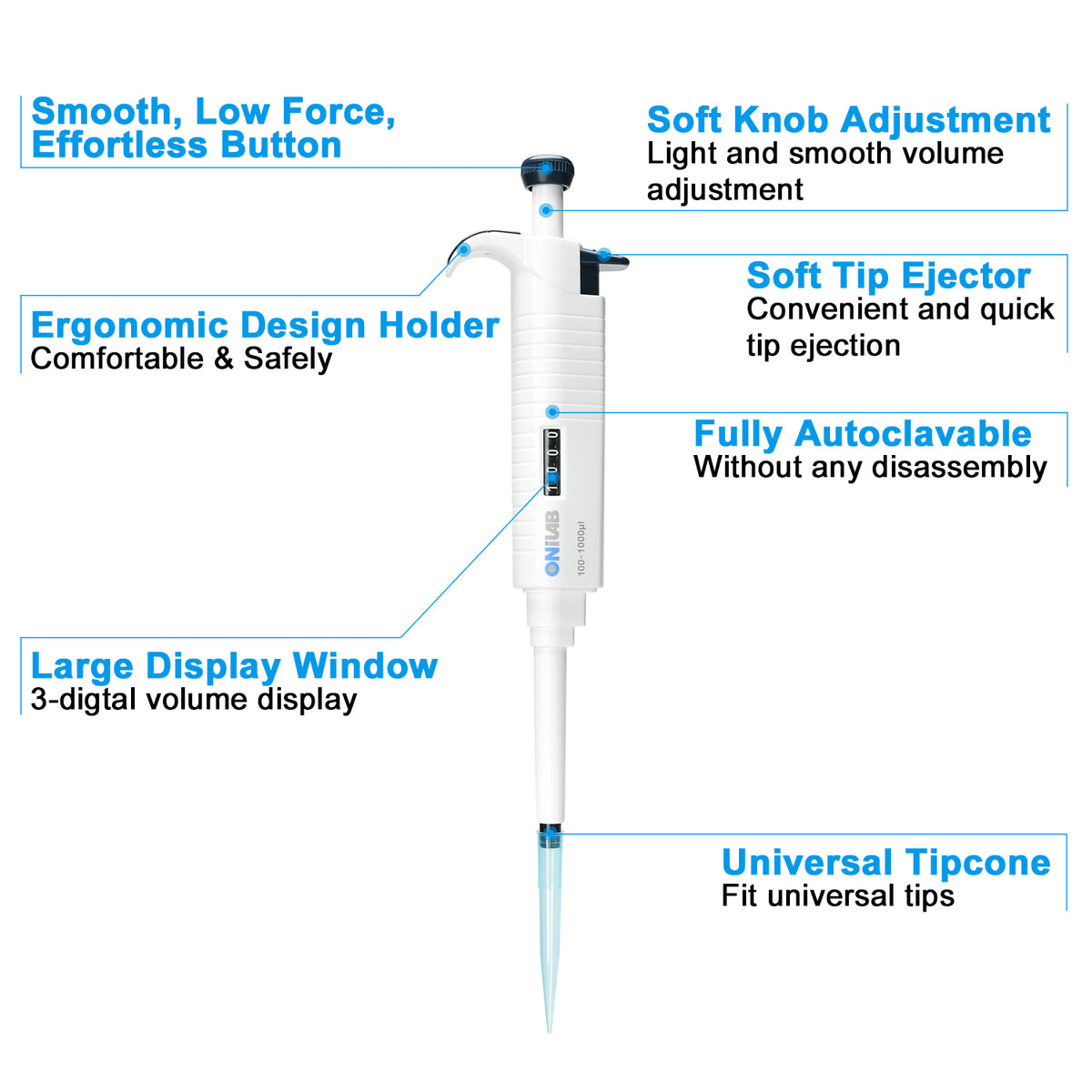 ONiLAB Lab Micropipette, Single Channel Pipette,Adjustable Volume Pipe